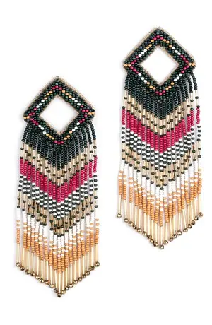 Deepa Gurnani Reya Bead Fringe Drop Earrings Emerald