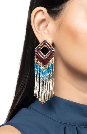 Deepa Gurnani Reya Bead Fringe Drop Earrings