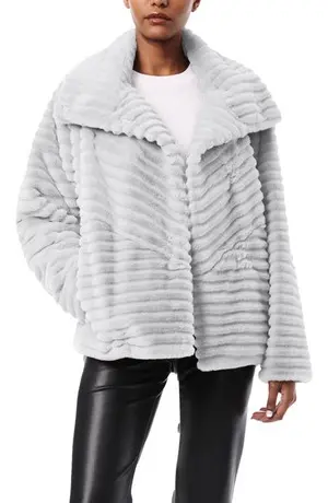 Bernardo Grooved Faux Fur Jacket - Grey
