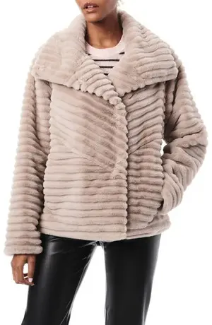 Bernardo Grooved Faux Fur Jacket Plush Taupe