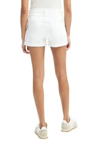 7 For All Mankind Midroll Stretch Denim Shorts - Broken Twill White