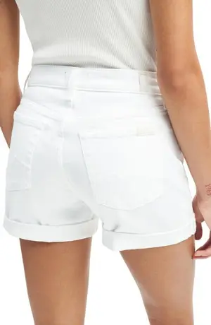 7 For All Mankind Midroll Stretch Denim Shorts - Broken Twill White
