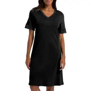 Hanro Moments Short Sleeve V-neck Cotton Nightgown - 019 - Black
