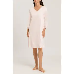 Hanro Moments V-neck Cotton Nightgown - Crystal Pink
