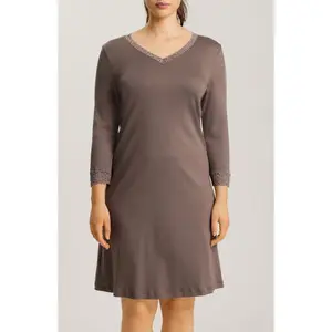 Hanro Moments V-neck Cotton Nightgown Stonewash