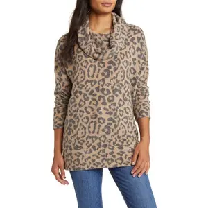 Loveappella Cowl Neck Tunic - Camel/charcoal