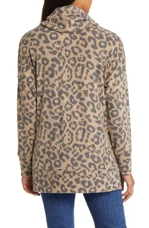 Loveappella Cowl Neck Tunic - Camel/charcoal