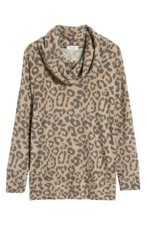 Loveappella Cowl Neck Tunic - Camel/charcoal