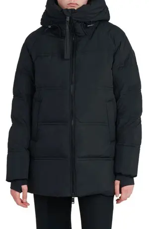 THE RECYCLED PLANET COMPANY Orva Water Resistant Hooded Down Puffer Jacket - Black