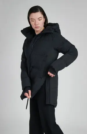 THE RECYCLED PLANET COMPANY Orva Water Resistant Hooded Down Puffer Jacket - Black