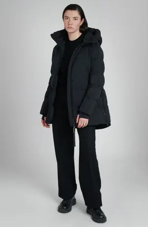 THE RECYCLED PLANET COMPANY Orva Water Resistant Hooded Down Puffer Jacket - Black