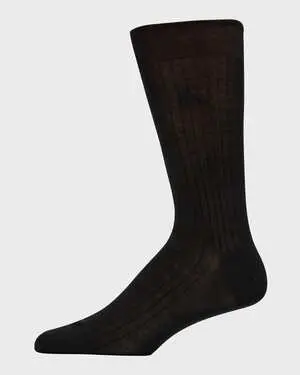 Brioni Brioni Ribbed Cotton Crew Socks Black Grey