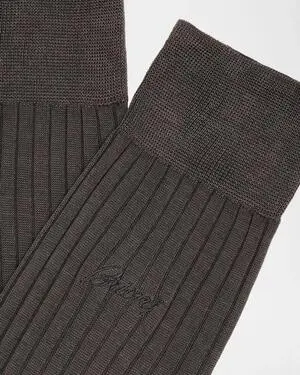 Brioni Brioni Ribbed Cotton Crew Socks Green