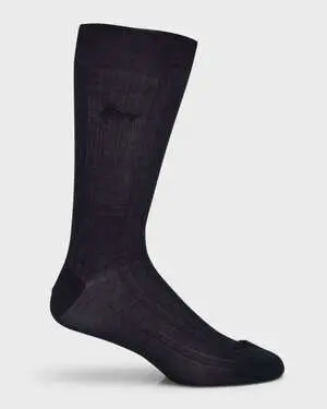 Brioni Brioni Ribbed Cotton Crew Socks Navy