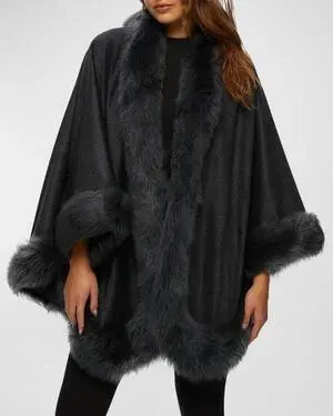 Gorski Gorski Cashmere Cape With Toscana Shearling Lamb Trim Anthracite