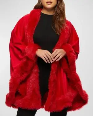 Gorski Cashmere Cape With Toscana Shearling Lamb Trim - Red