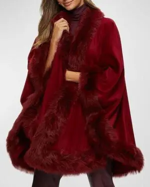 Gorski Cashmere Cape With Toscana Shearling Lamb Trim - Wine