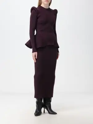 Alexander McQueen Ribbed Wool Blend Pencil Skirt - Red Purple