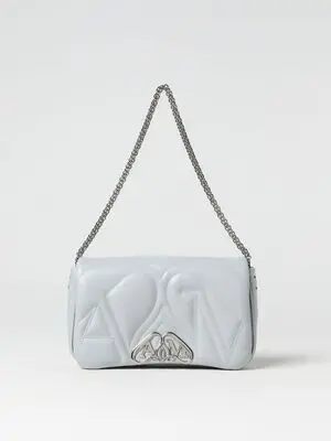 Alexander McQueen Seal Bag In Leather With Quilted Monogram - Ice