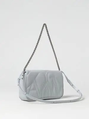 Alexander McQueen Seal Bag In Leather With Quilted Monogram - Ice