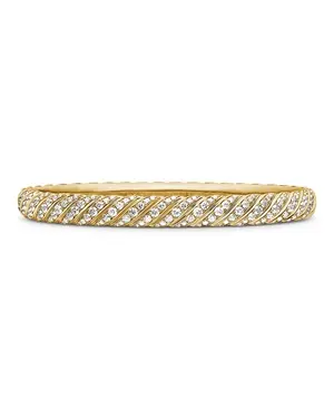 David Yurman 18k Yellow Sculpted Cable Pave Diamond Bangle