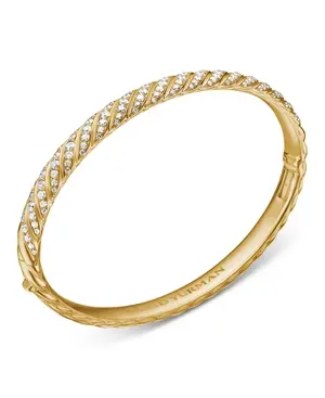 David Yurman 18k Yellow Sculpted Cable Pave Diamond Bangle