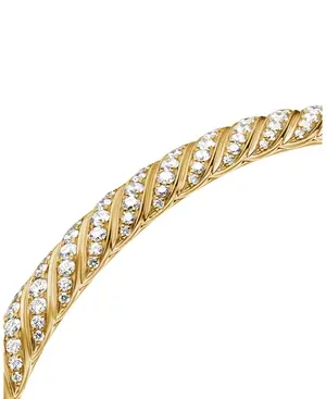 David Yurman 18k Yellow Sculpted Cable Pave Diamond Bangle