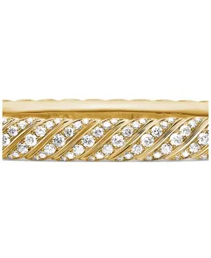 David Yurman 18k Yellow Sculpted Cable Pave Diamond Bangle