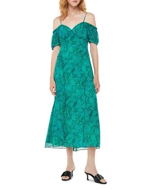 Whistles Diagonal Snake Bardot Dress - Teal/multi