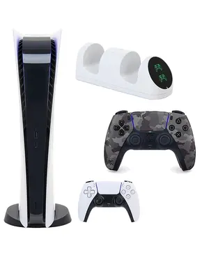 SONY Ps5 Digital Console With Extra Gray Camo Dualsense Controller And Dual Charging Dock - Open White