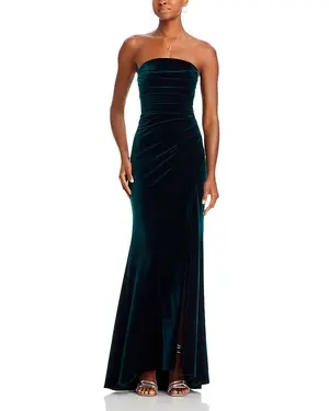 Aqua Velvet Strapless Gown Exclusive - Hunter