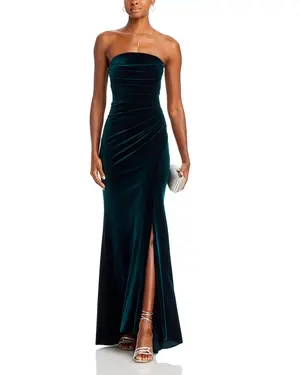 Aqua Velvet Strapless Gown Exclusive