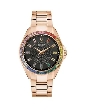 Bulova Crystal Phantom Watch, 40mm - Black/rose Gold