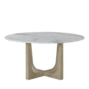 THEODORE ALEXANDER Repose Marble Round Dining Table - Gray Oak