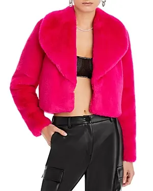 L'Agence L'Agence Davy Faux Fur Cropped Jacket Hot Fuchsia