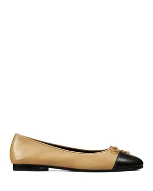 Tory Burch Bow Logo Ballet Flats - Ginger Shortbread
