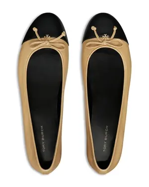 Tory Burch Bow Logo Ballet Flats - Ginger Shortbread