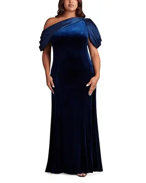 Tadashi Shoji Velvet Gown With Draped Neckline - Navy