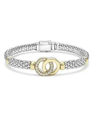 Lagos LAGOS Sterling Silver And 18K Yellow Gold Diamond Interlocking Caviar Bracelet Silver
