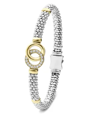 Lagos Sterling And 18k Yellow Gold Diamond Interlocking Caviar Bracelet - Silver