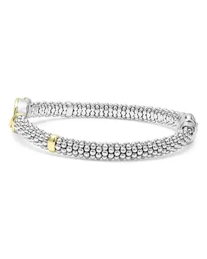 Lagos Sterling And 18k Yellow Gold Diamond Interlocking Caviar Bracelet - Silver