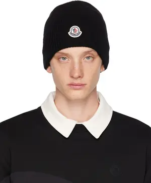 Moncler Moncler Black Rolled Brim Beanie - 999 Black
