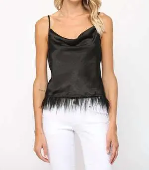 Fate Leah Feather Trimmed Cowl Neck Cami In - Black