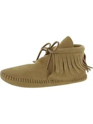 Minnetonka Classic Womens Leather Fringe Moccasin Boots - Multi