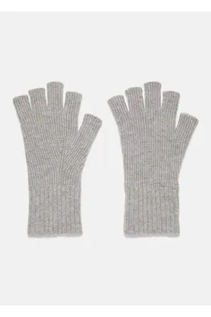 Vince Wool-Cashmere Rib-Knit Fingerless Gloves Grey