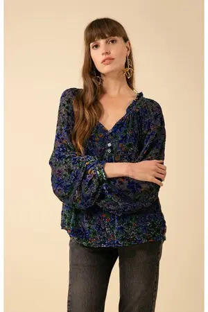 Hale Bob Hale Bob Alicia Velvet Burnout Top - Blue