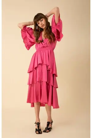 Hale Bob Joy Tiered Midi Dress - Pink