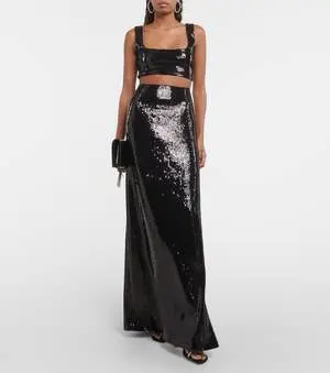 Galvan Beating Heart Sequined Maxi Skirt - Black