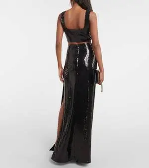 Galvan Beating Heart Sequined Maxi Skirt - Black