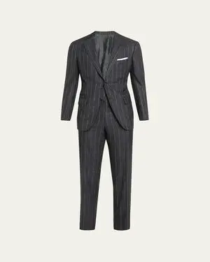 Kiton Men's Chalk Stripe Cashmere-Linen Suit - Dk Gry
